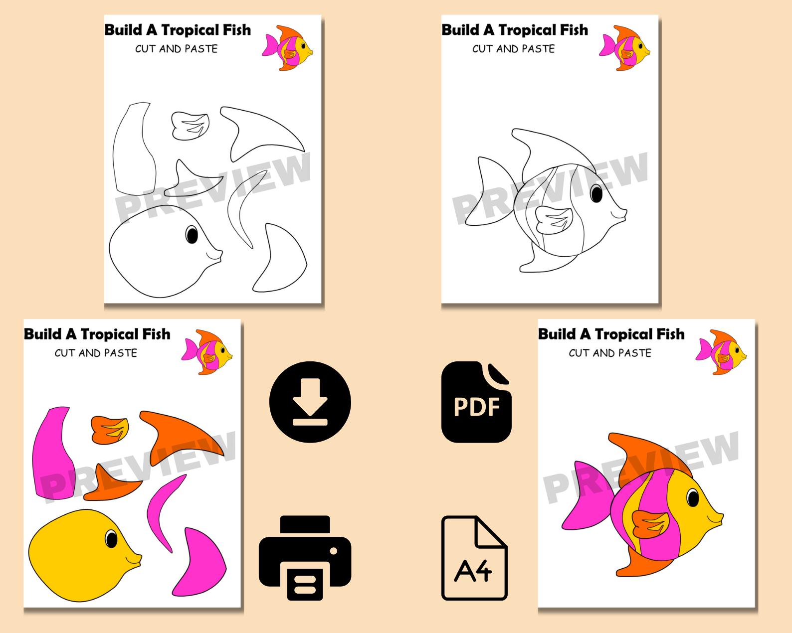 Tropical Fish Craft for Kids | Ocean Theme Cut and Paste Activity ...