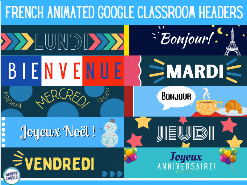 French animated Google Classroom headers banners | Teaching Resources