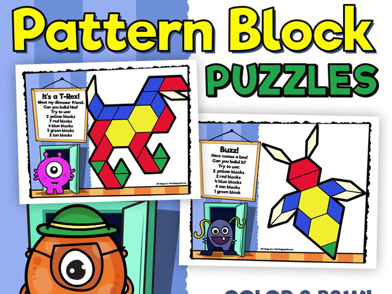 Pattern Block Puzzles • Math Shape Puzzles • April Monster Month Theme ...