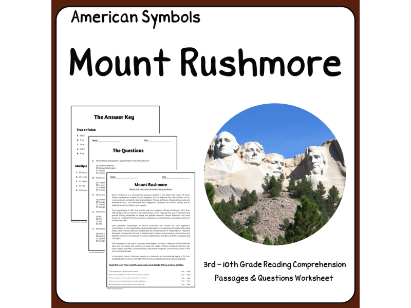 Mount Rushmore - Reading Comprehension Passages & Questions Worksheets ...