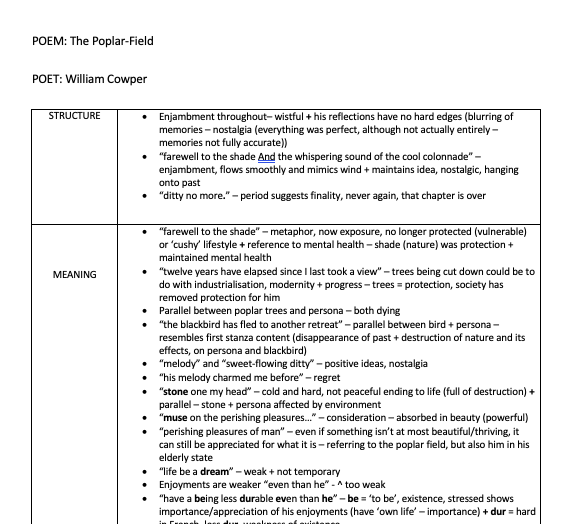 English IGCSE Poetry Notes - Songs of Ourselves Volume 2, Part 2 ...