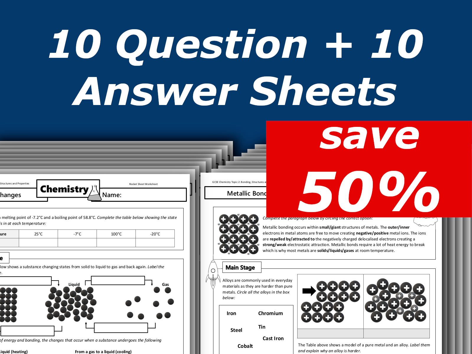 10 Sheet Chemical Bonding and Structure Home Learning Bundle GCSE ...