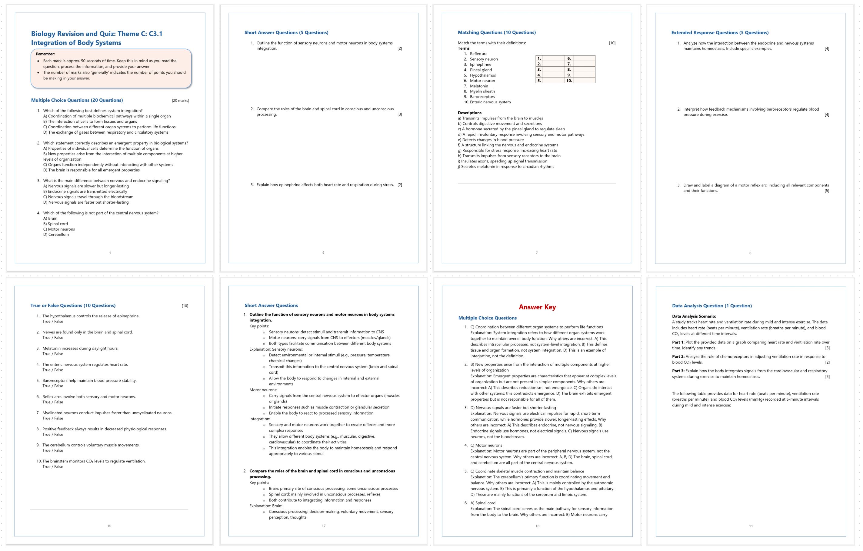 IB DP Biology C3.1 Integration of Body Systems Quiz and Revision ...