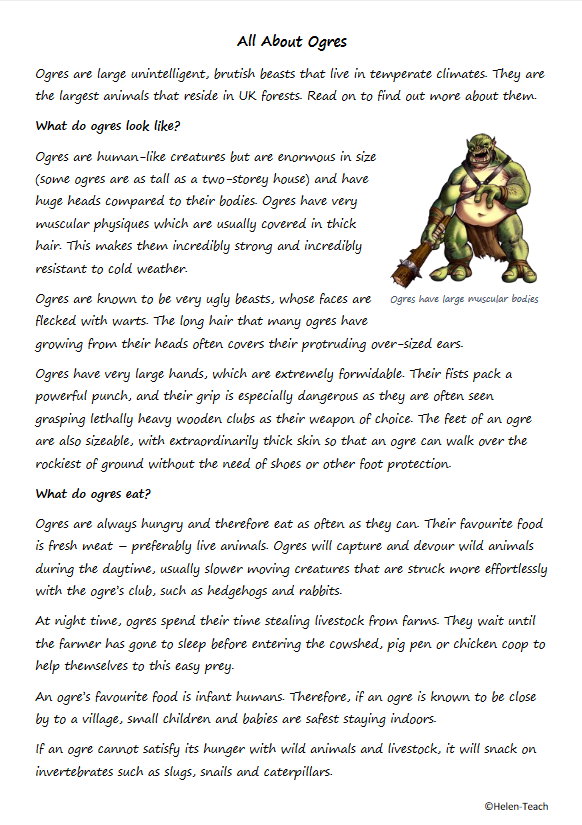 Example Non-Chronological Report About Ogres, Feature Identification ...