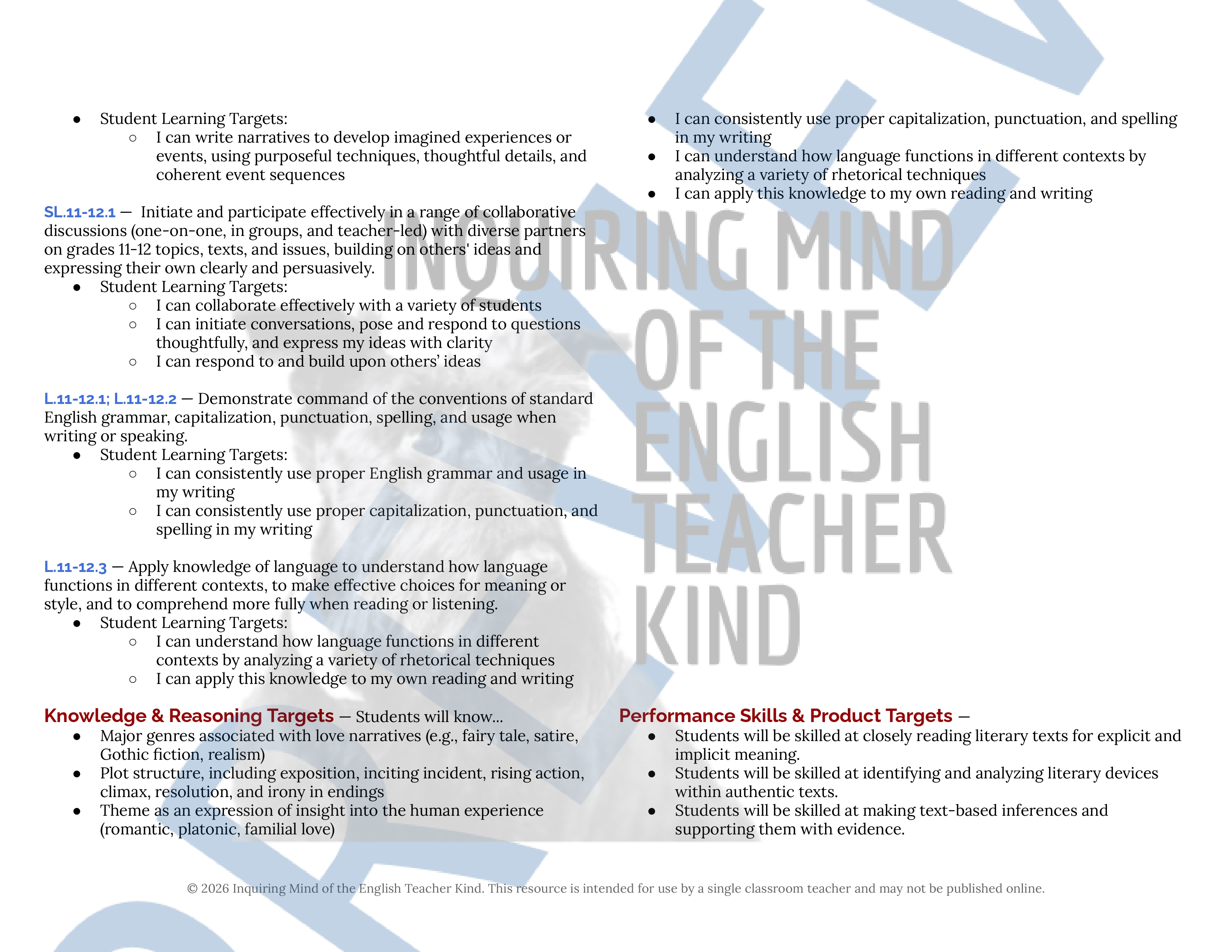 Creative Writing Unit Plan and Narrative Project | Love Stories ...