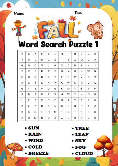 Autumn / Fall Word Search Puzzle Game Fun & Educational Activity for ...