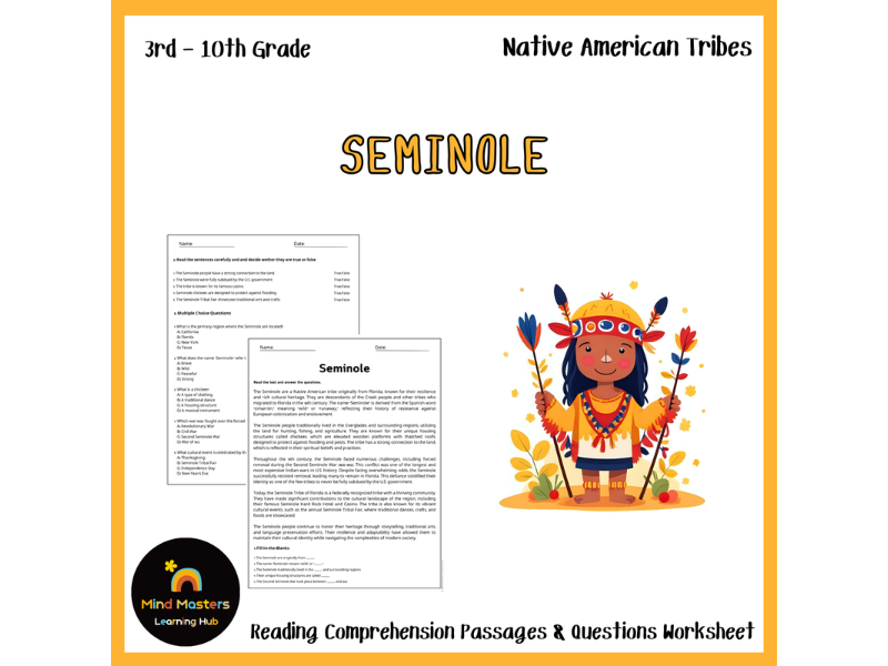 Seminole Reading Comprehension Passages & Questions Worksheets ...