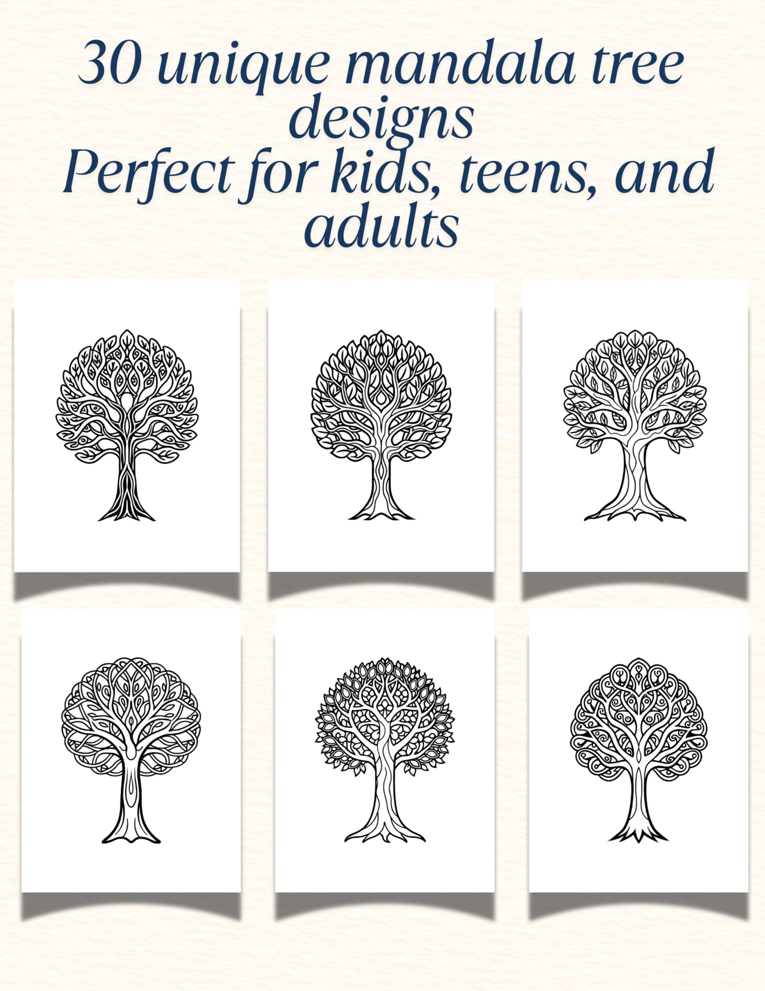 Mandala Tree Coloring Pages, Relaxing and Beautiful Nature Designs for ...