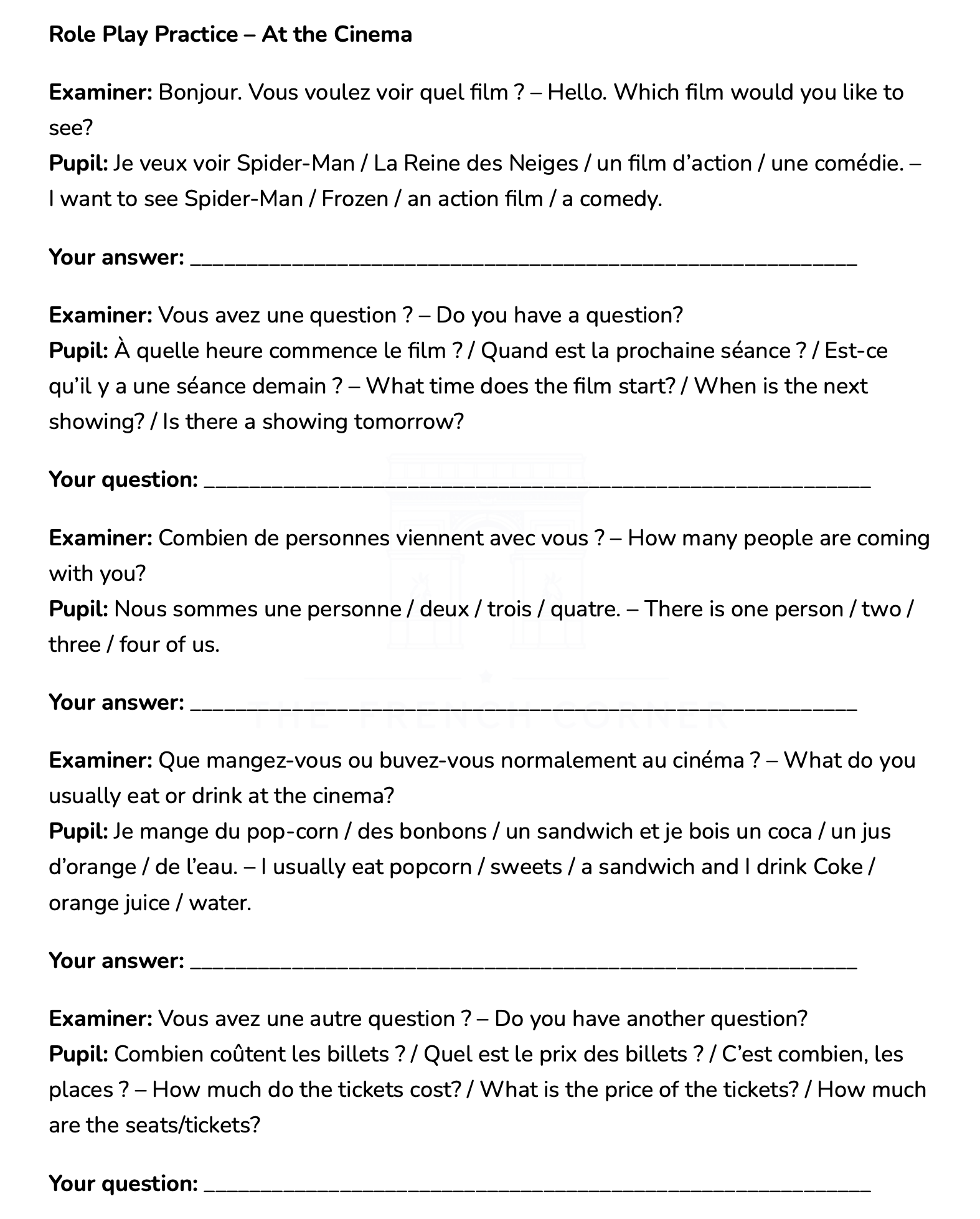 2026 Pearson Edexcel GCSE French – Speaking Task 2: Role play – Higher Tier | Teaching Resources