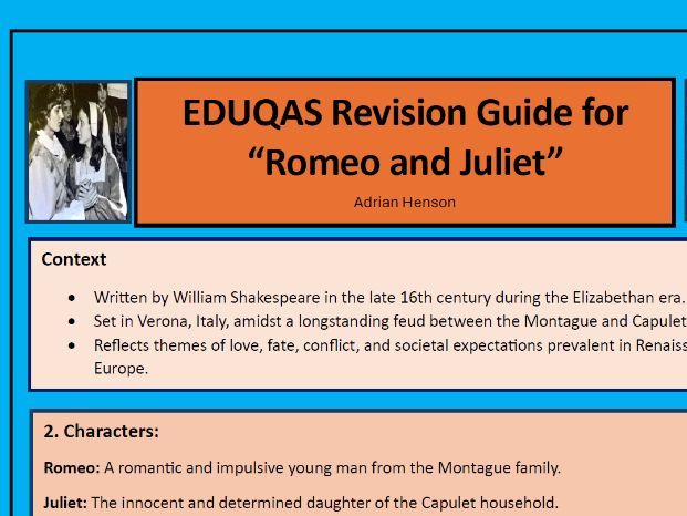 Eduqas GCSE Romeo and Juliet Revision Guide | Teaching Resources
