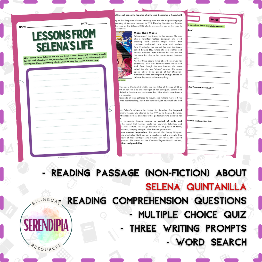 FREE Selena Quintanilla NO-PREP READING & WRITING ACTIVITIES | Women's ...