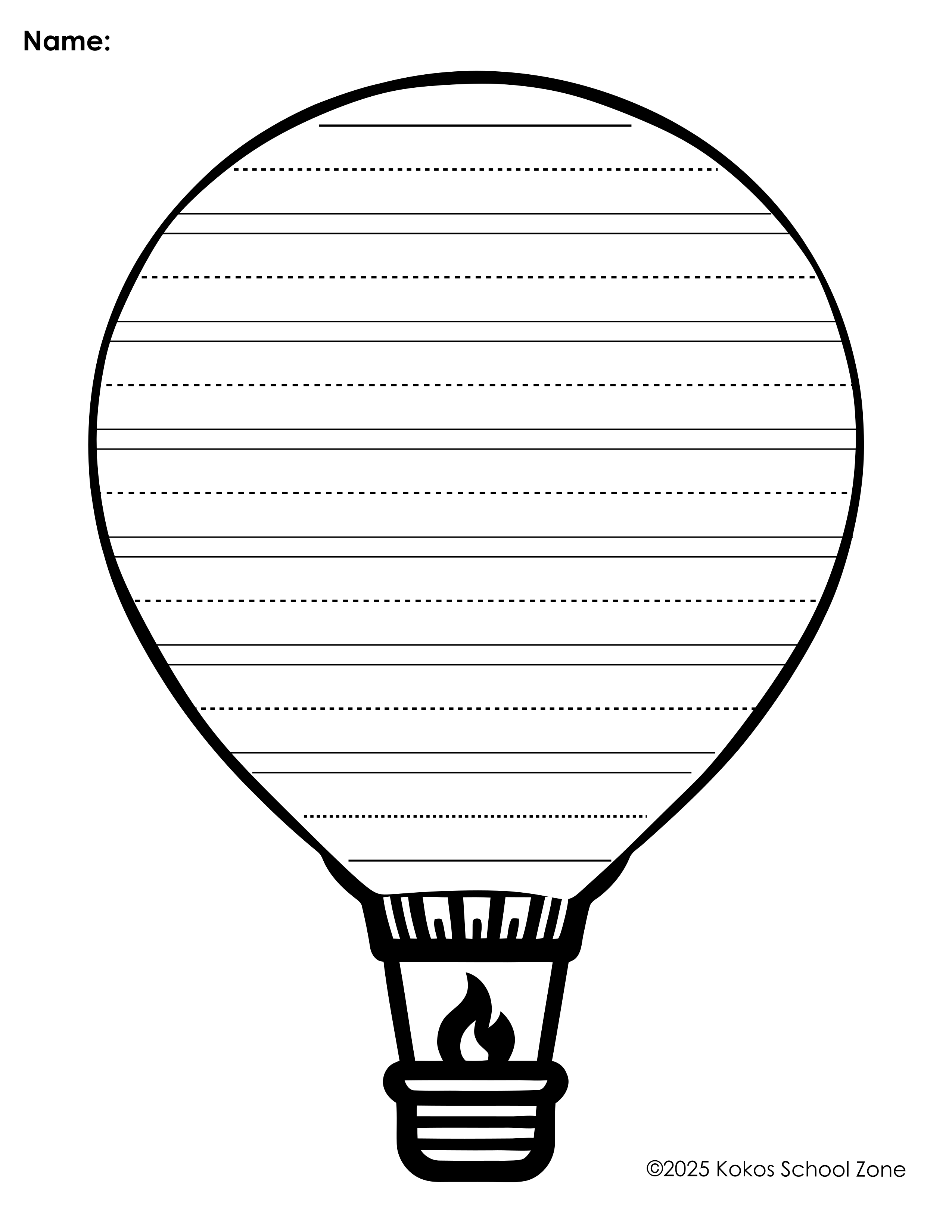 Hot Air Balloon Writing Paper Blank Lined and Dotted Handwriting Lines ...