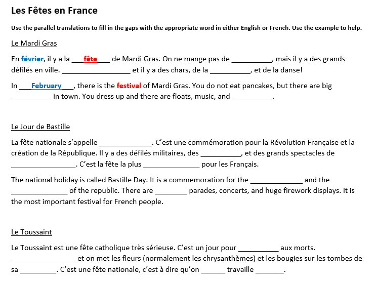 French GCSE Festivals Les Fetes en France | Teaching Resources
