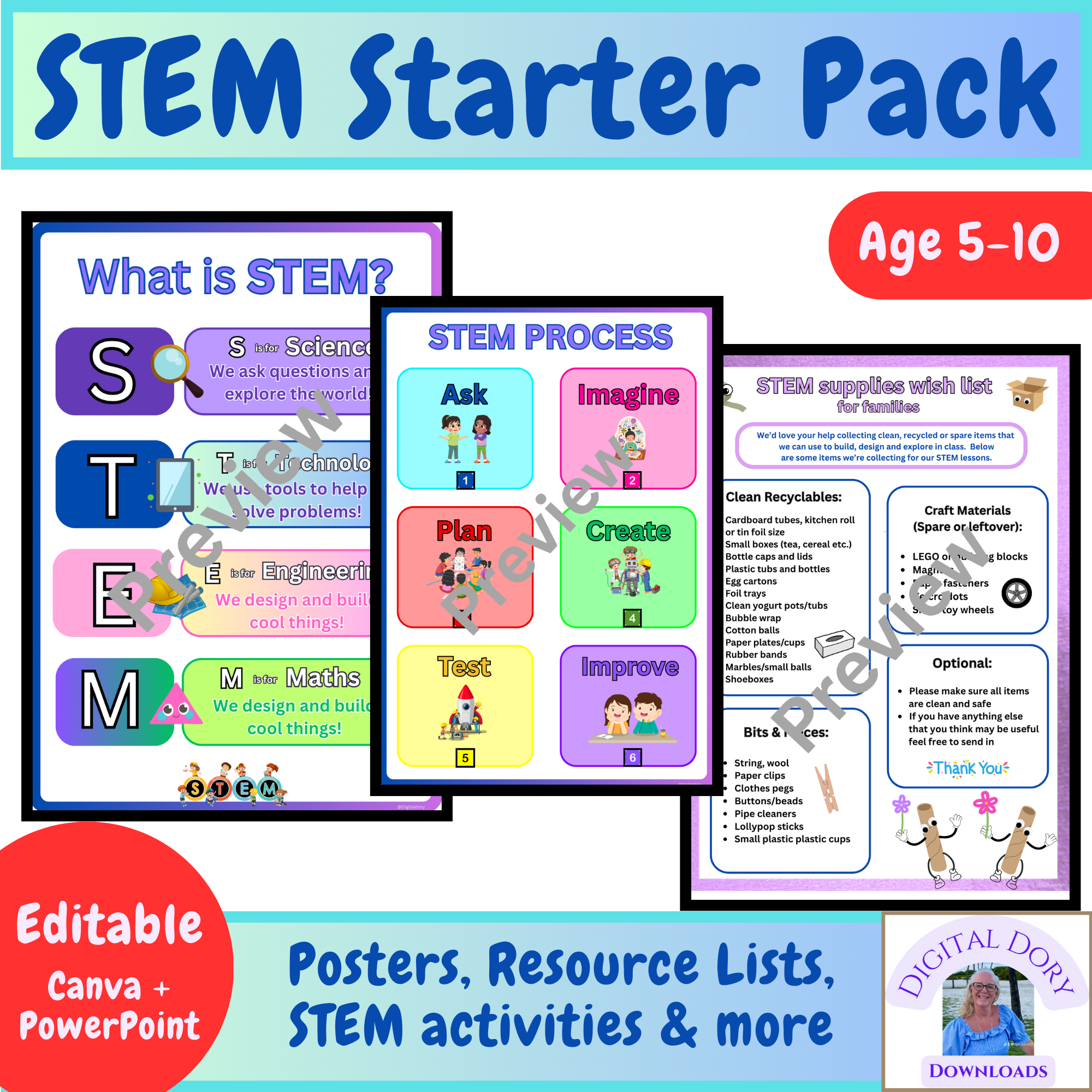 STEM Classroom Starter Pack for ages 5-10 | Editable Posters, Challenge ...