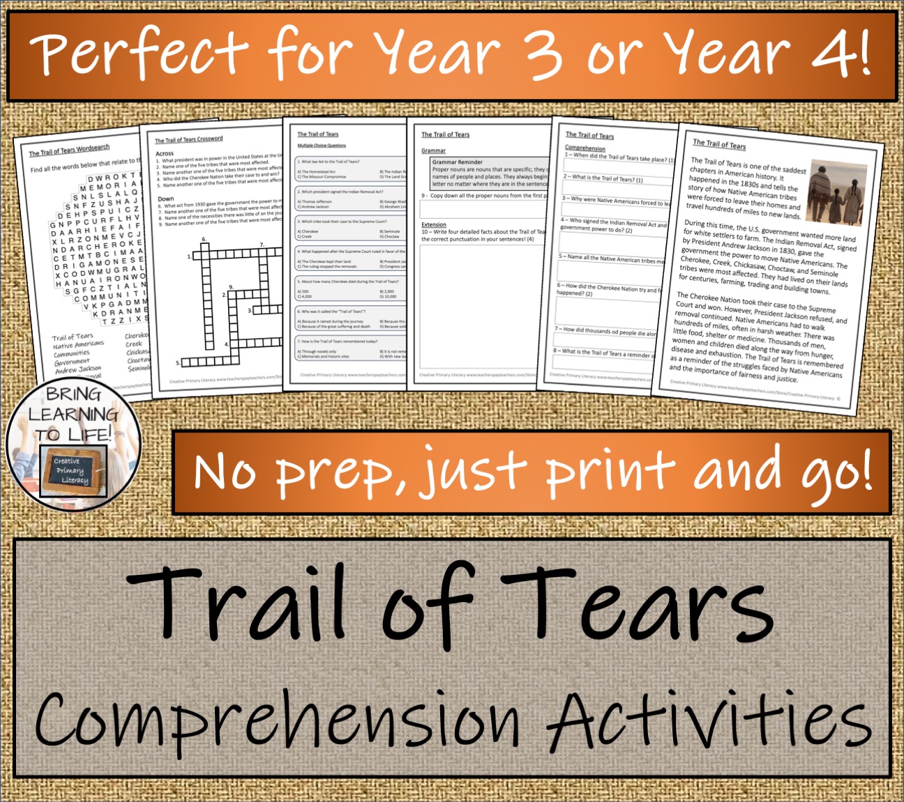 Trail of Tears Reading Comprehension Activities | Year 3 or Year 4 ...