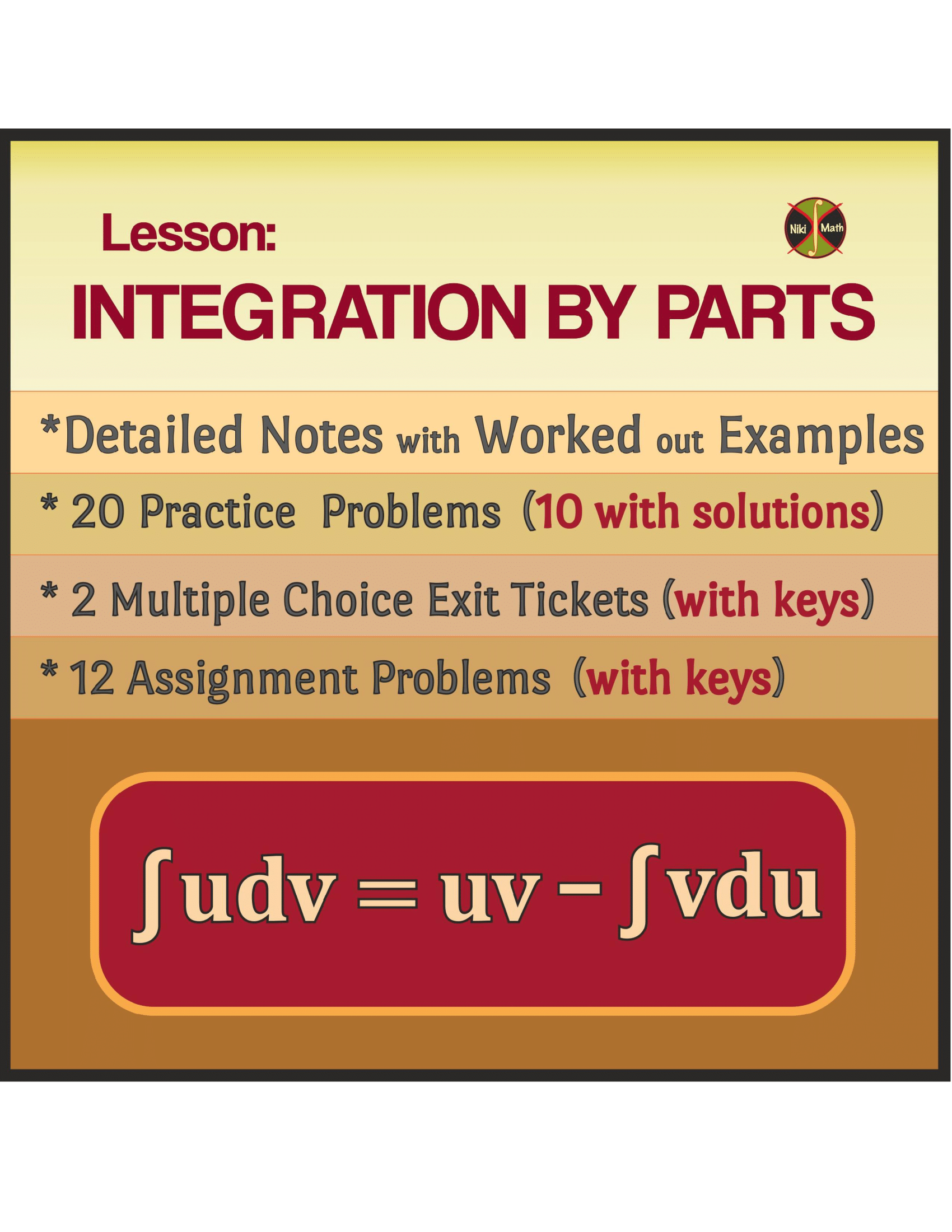 Integration By Parts Complete Lesson 47 Problems Teaching Resources