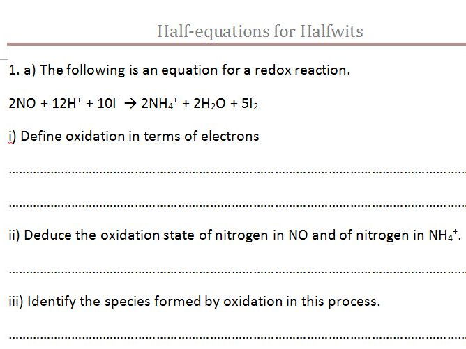 Redox Oxidation Numbers Half Equations And Ionic Equations Teaching 