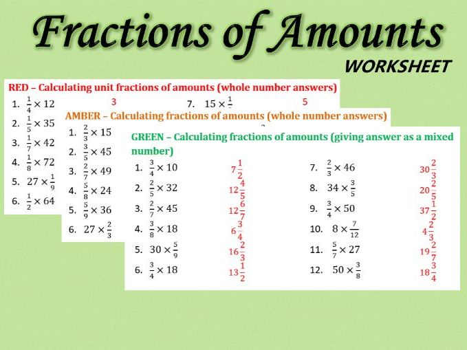 Fractions Of Amounts Differentiated Worksheet Teaching Resources