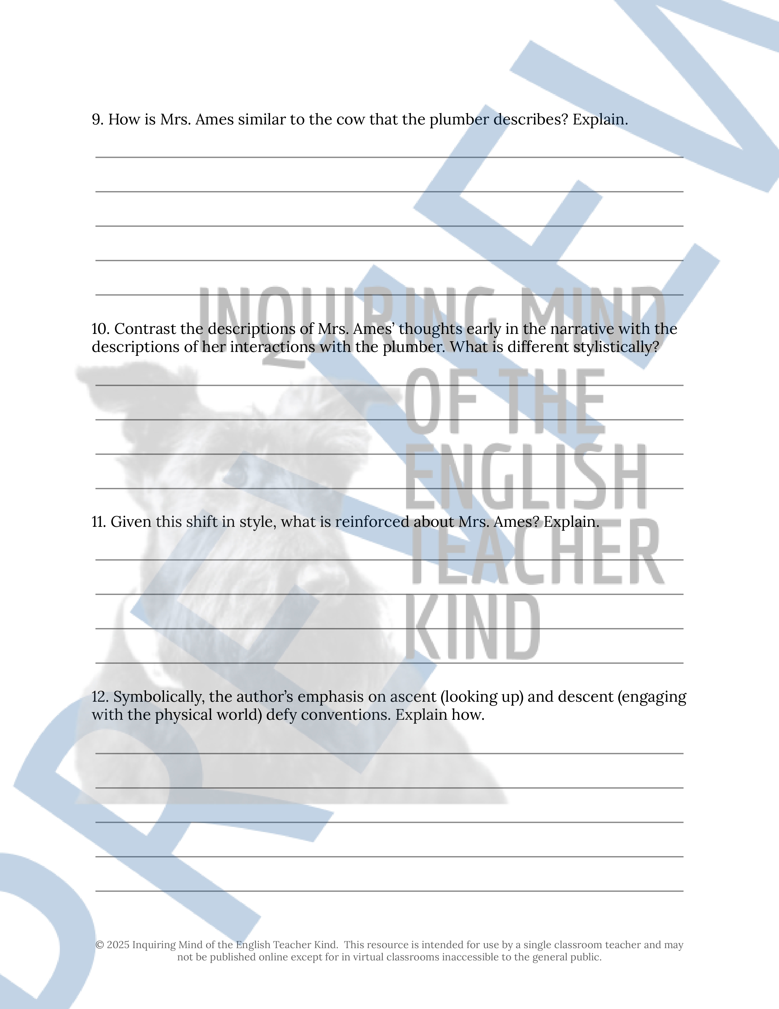"Astronomer's Wife" by Kay Boyle Close Reading Analysis Worksheet ...