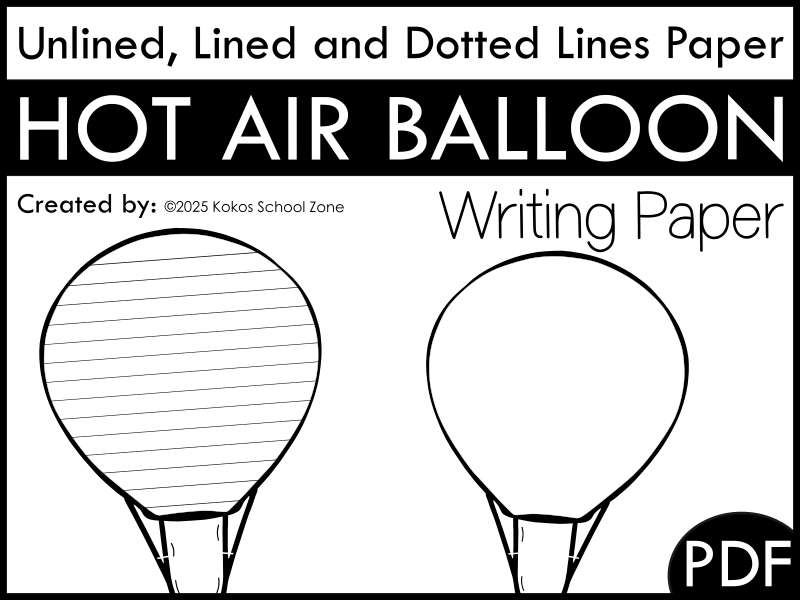 Hot Air Balloon Writing Paper Blank Lined and Dotted Handwriting Lines ...