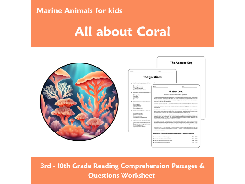 All About Coral Reading Comprehension Passages & Questions Worksheets ...