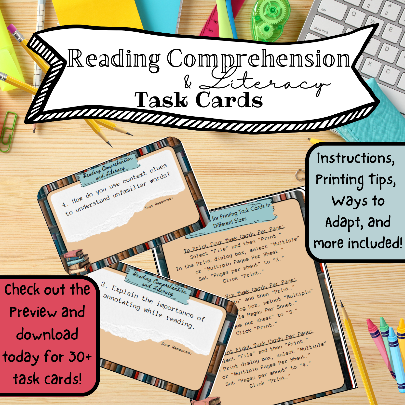 Learning Strategies 4.0: Reading Comprehension & Literacy Task Cards ...