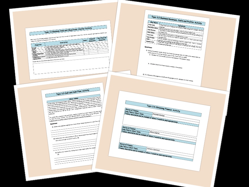 GCSE Business - Putting a business idea into practice Worksheets ...