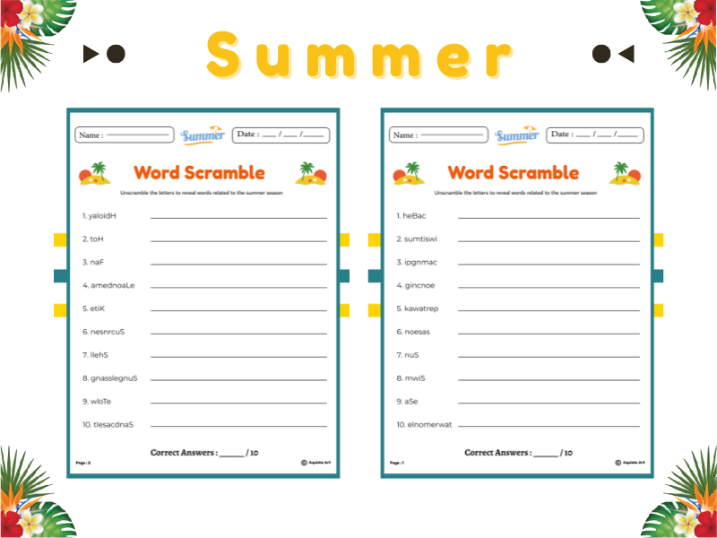 Summer Word Scramble Puzzles : End of Year Activity for Early Finishers ...