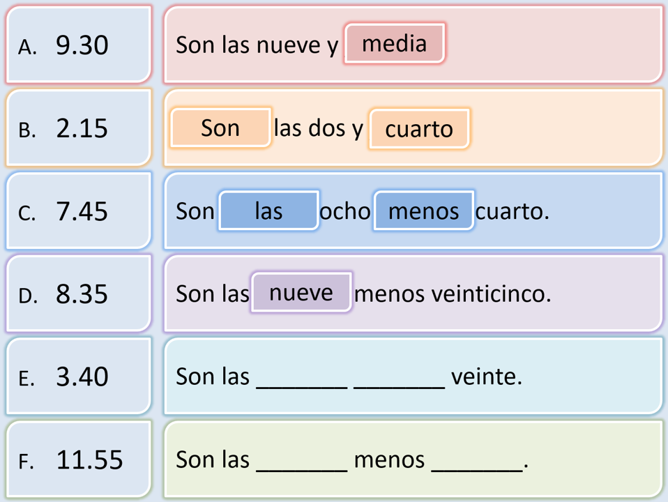 Claro 1 unit 6.3 – Mi horario escolar (telling the time, timetable ...