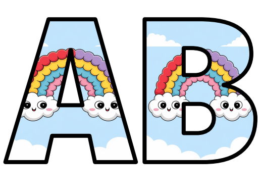 Fluffy Rainbow Clouds Colorful Sky Lettering Set Display Title Letters ...