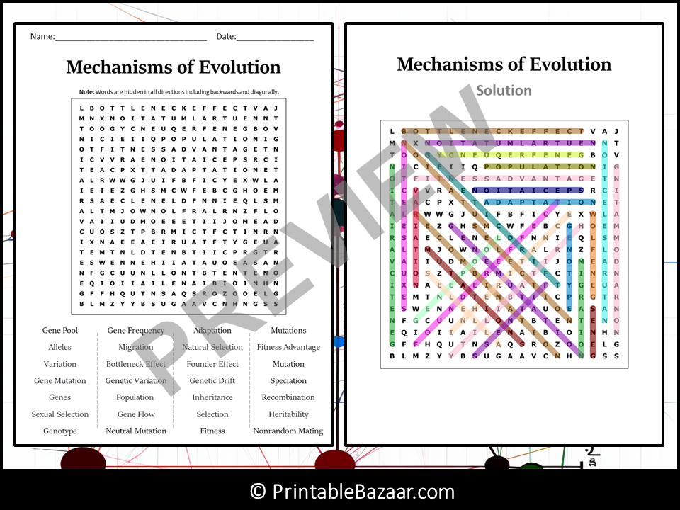 Mechanisms of Evolution Word Search Puzzle Worksheet Activity ...