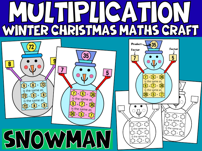 Christmas & Winter Snowman Maths Craft | Multiplication Facts Colouring ...