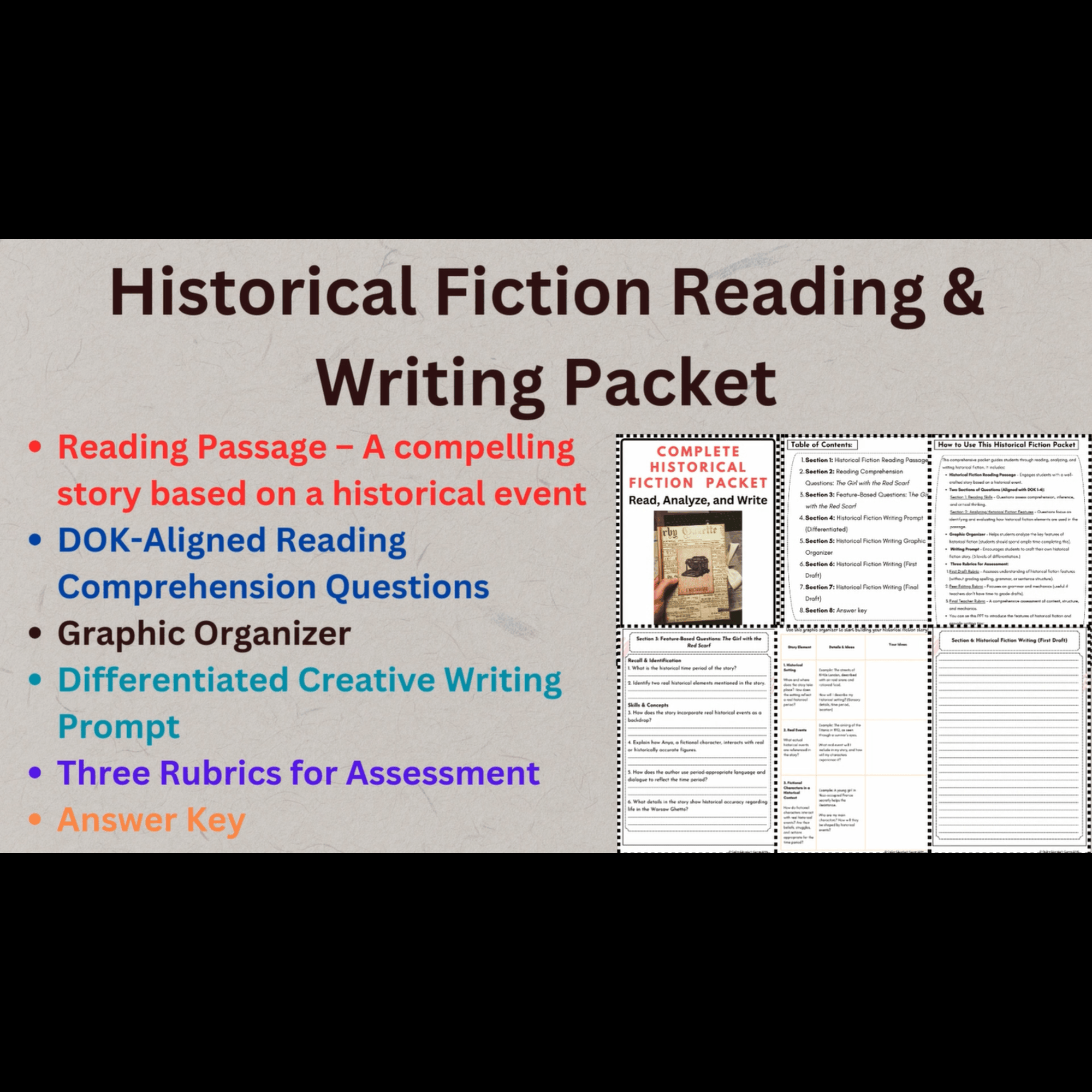 Historical Fiction Reading & Writing Packet - Applying the Key Elements ...