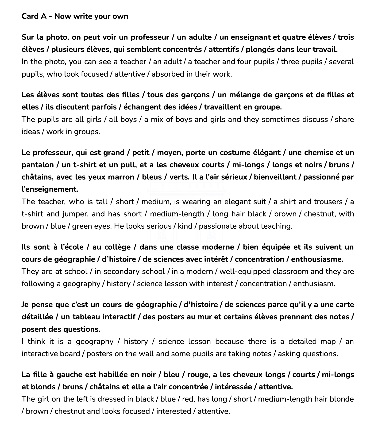 2026 AQA GCSE French Speaking Higher Tier Photo card | Teaching Resources