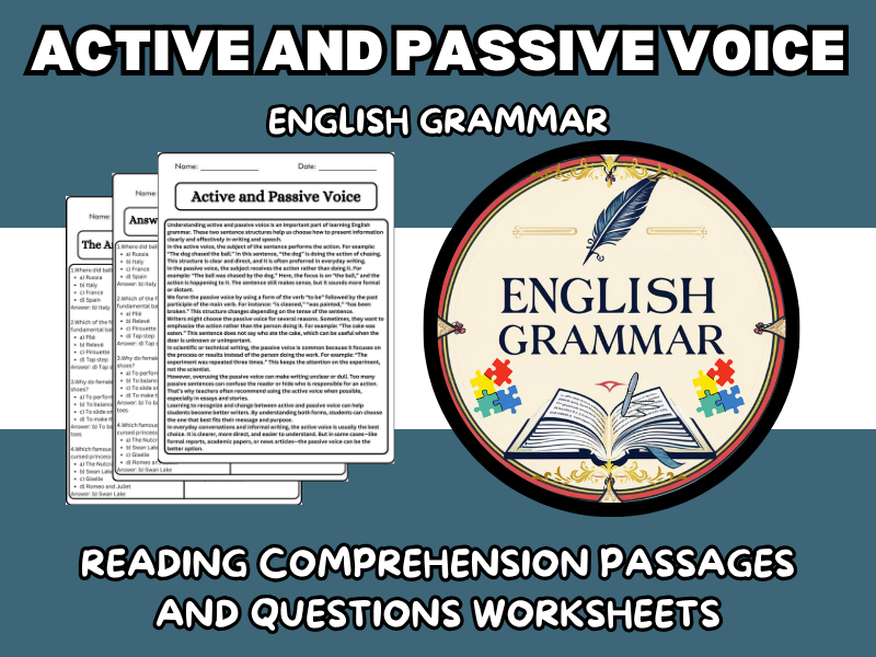 Active and Passive Voice - English Grammar Reading Comprehension ...