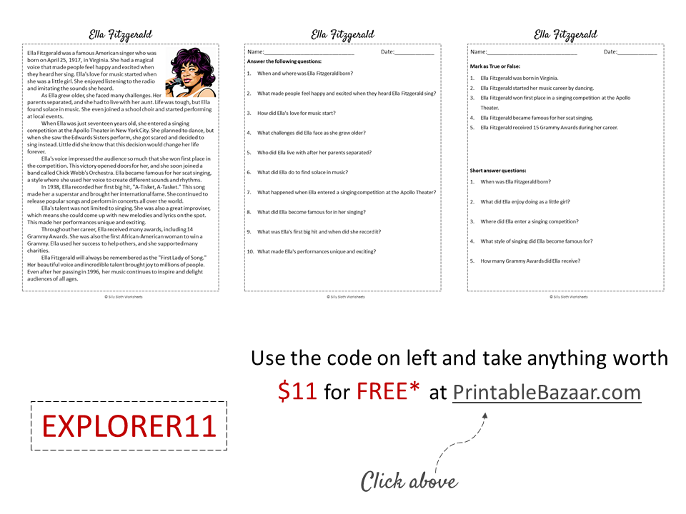 Ella Fitzgerald Biography Reading Comprehension Passage Printable ...