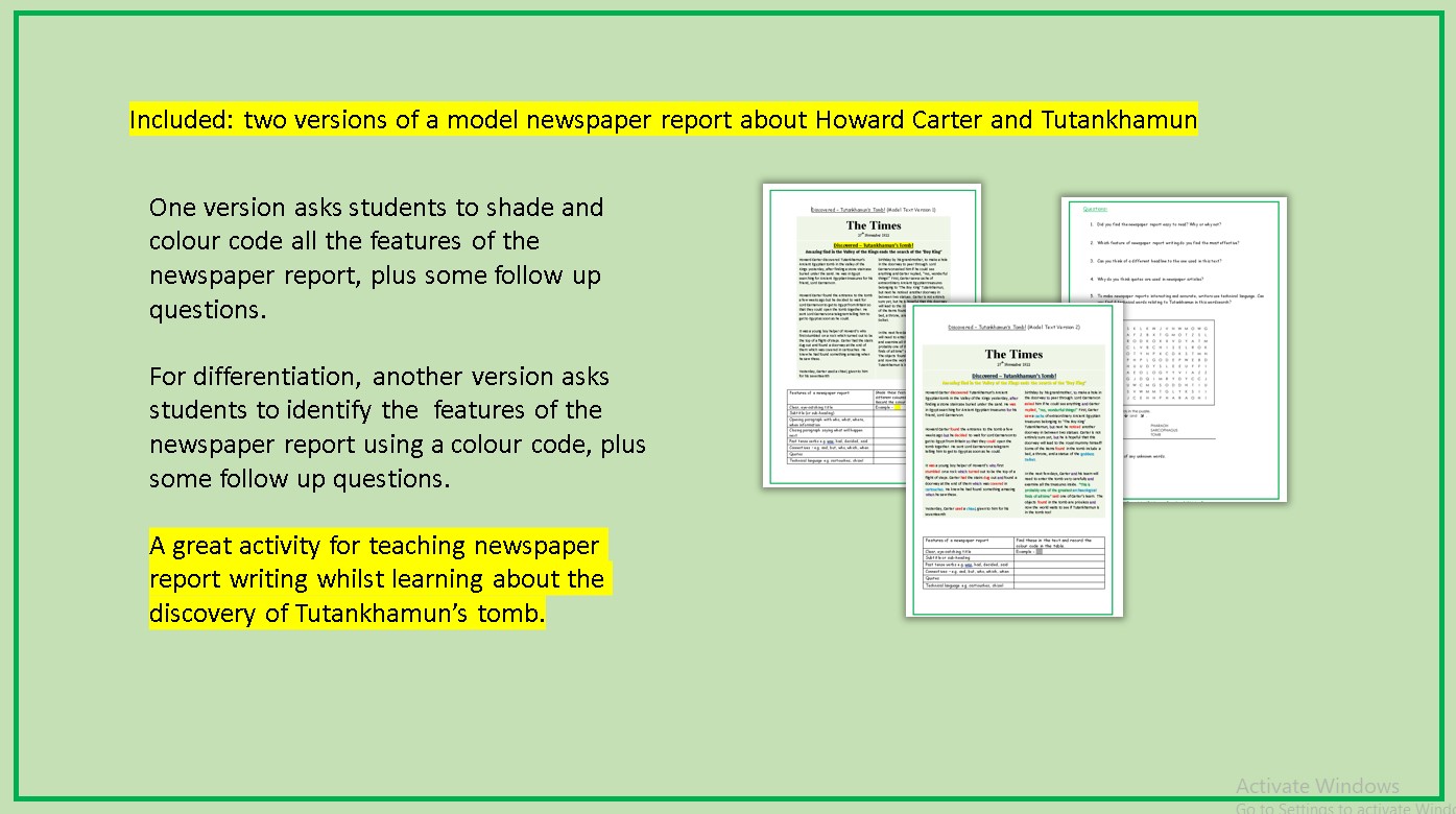 Ancient Egypt Newspaper Model Text | Teaching Resources