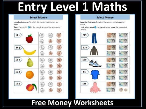 Money Worksheets AQA Entry Level 1 Maths Teaching Resources