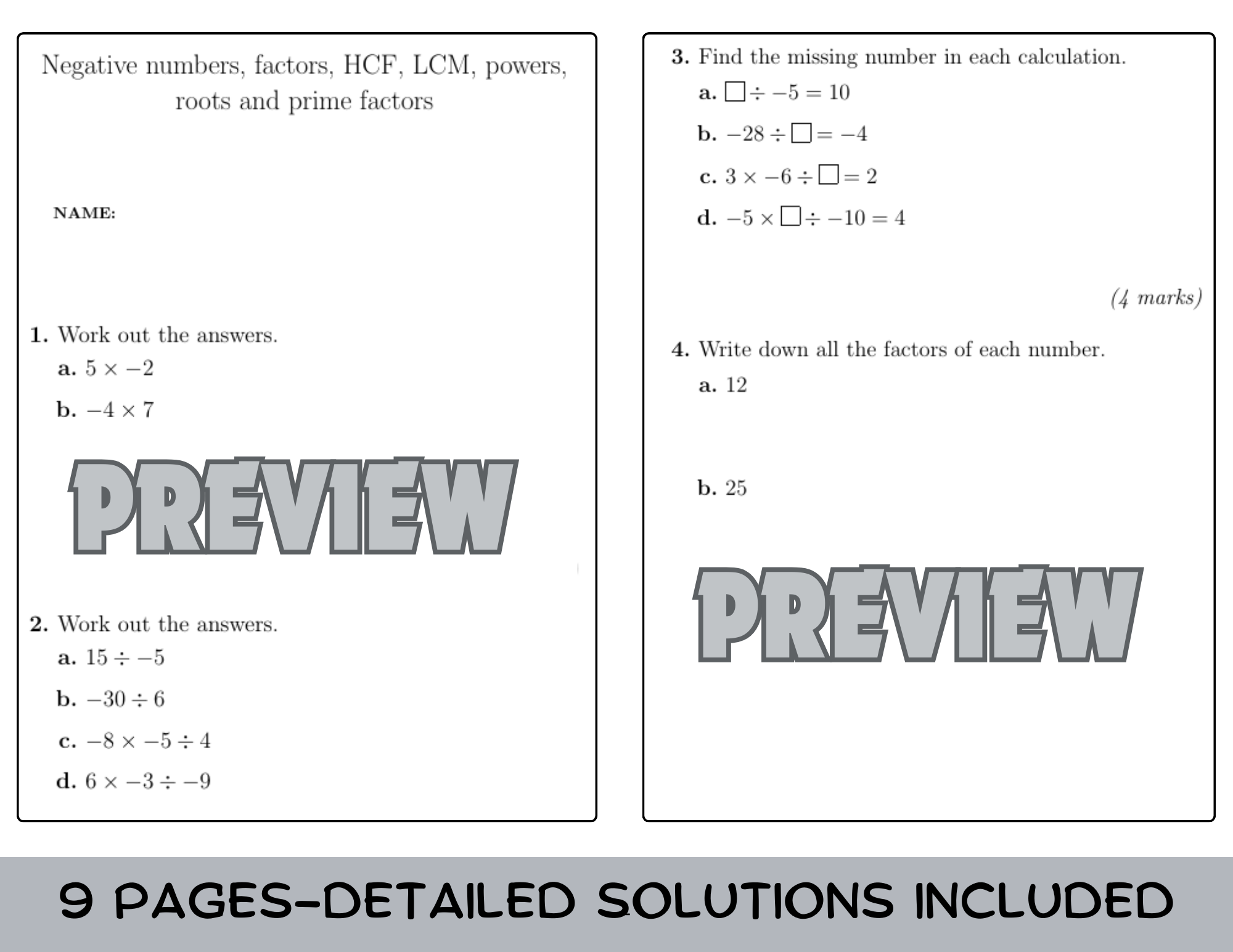 Negative numbers, factors, HCF, LCM, powers, roots and prime factors ...