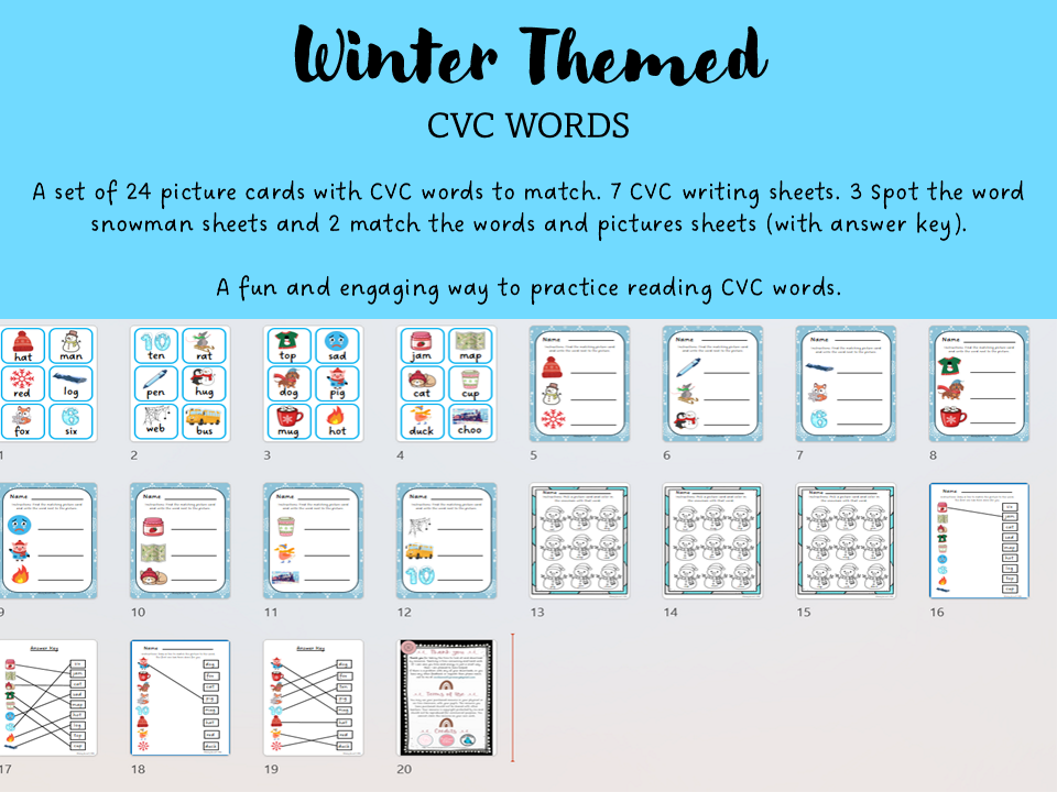 Winter Themed CVC Words and Worksheets | Teaching Resources