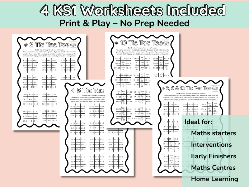 KS1 Division Facts Tic Tac Toe Worksheets – Year 1 & Year 2 Maths Games ...