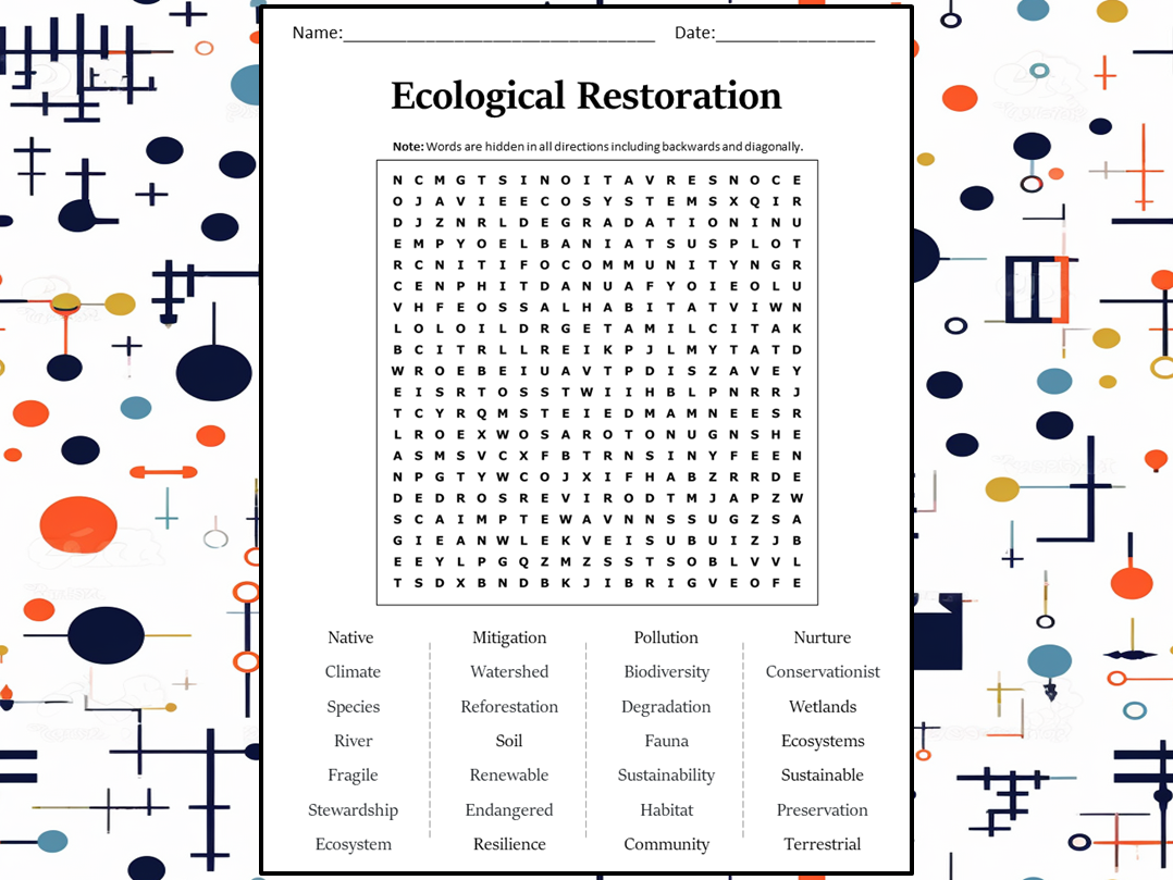 Ecological Restoration Word Search Puzzle Worksheet Activity Teaching