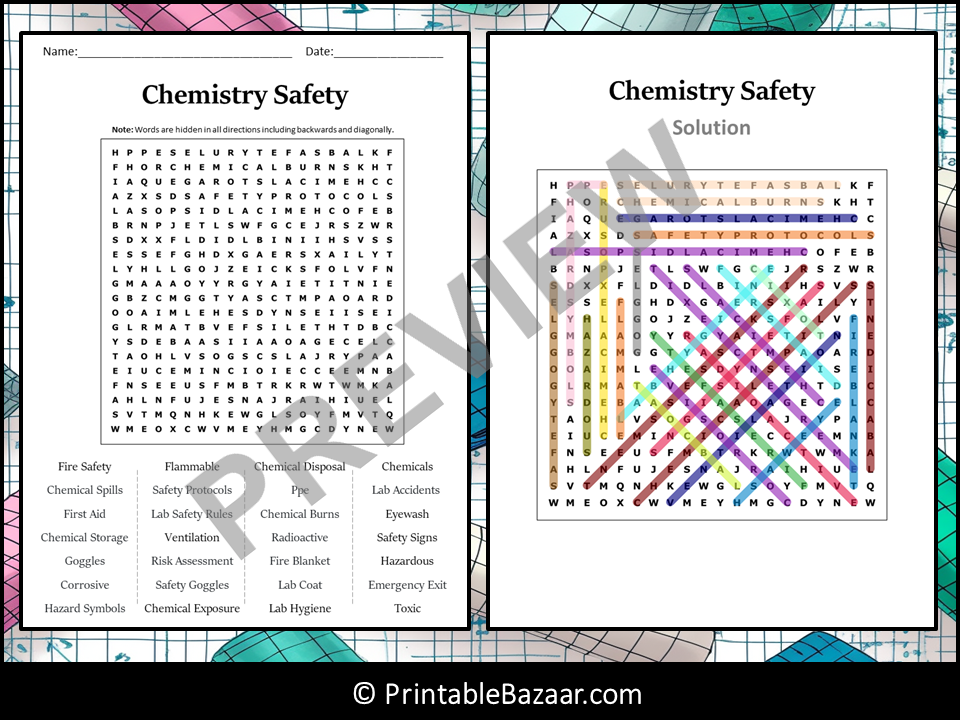 Chemistry Safety Word Search Puzzle Worksheet Activity | Teaching Resources