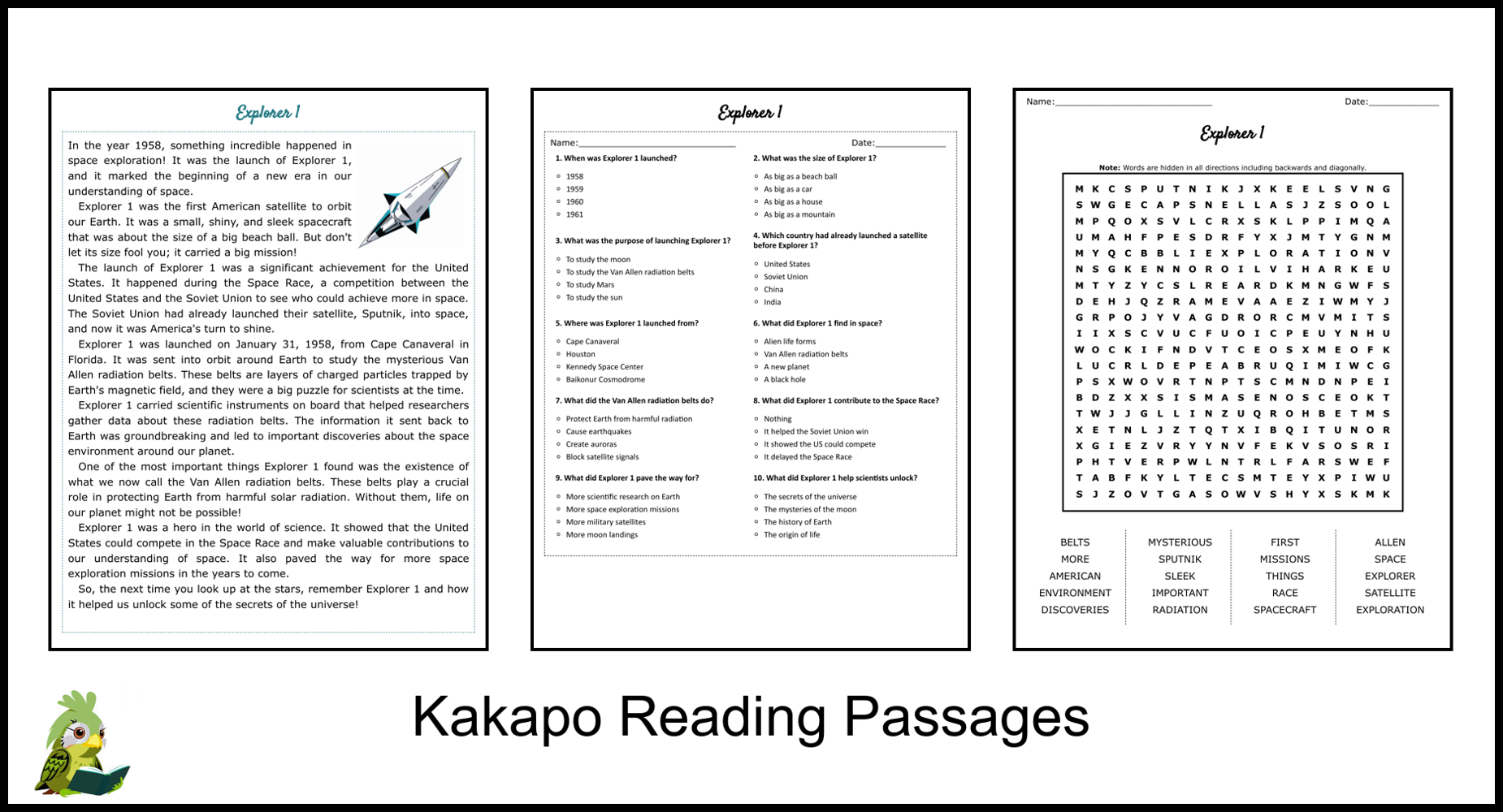 Explorer 1 Reading Comprehension and Word Search | Teaching Resources