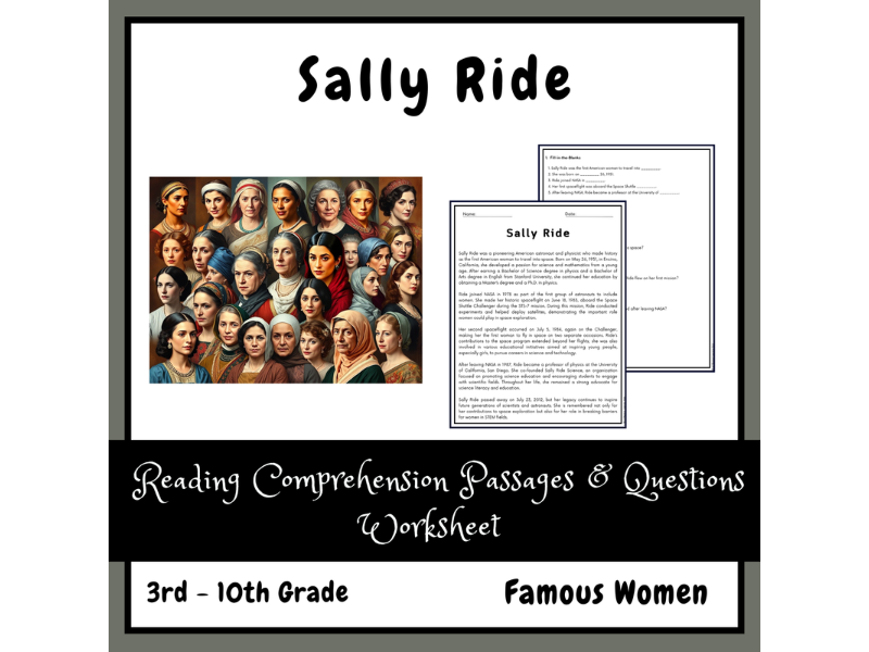 Sally Ride Reading Comprehension Passages & Questions Worksheets ...