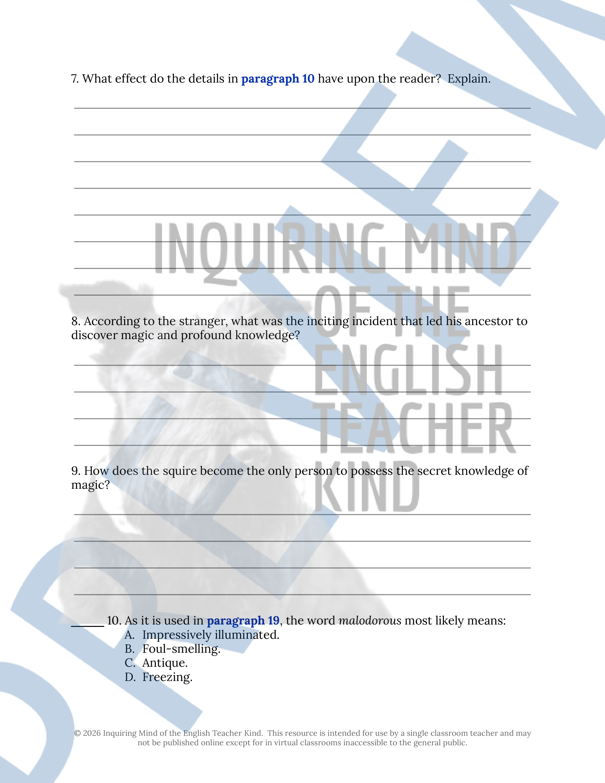 "He" by H.P. Lovecraft Close Reading Analysis Worksheet | Supernatural ...