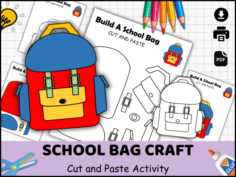 School Bag Craft Printable | Back to School Cut and Paste Activity ...