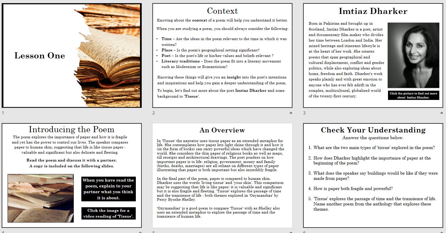 Tissue by Imtiaz Dharker | Teaching Resources