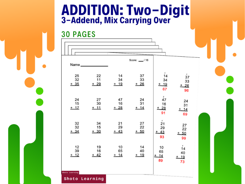 Addition Worksheets 3 Addends Vertical