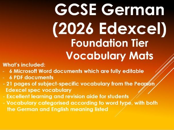 GCSE German (2026 Edexcel) Foundation Vocabulary Mats | Teaching Resources